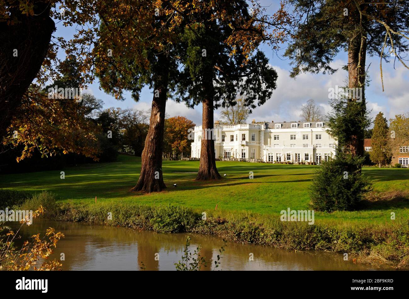 View over River Wey to 18th Green on New Course, and Clubhouse, Burhill ...