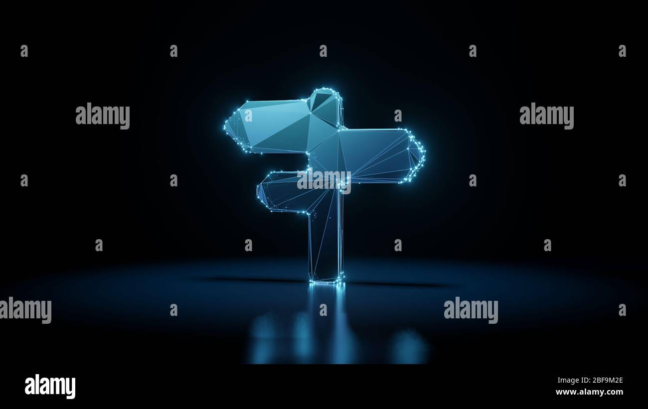 3d rendering wireframe digital techno neon glowing symbol of three maps signs on stick with ...
