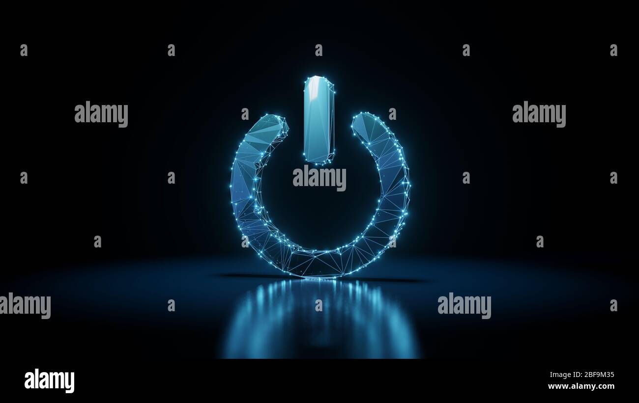 3d rendering wireframe digital techno neon glowing symbol of power ...