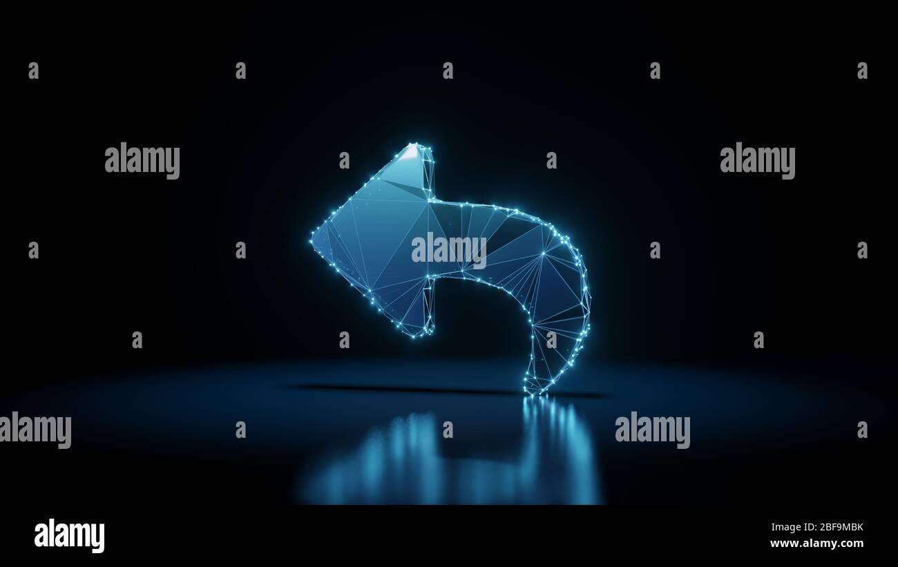 3d rendering wireframe digital techno neon glowing symbol of reply sign ...