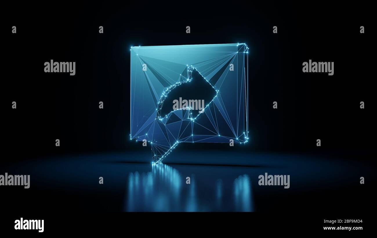 3d rendering wireframe digital techno neon glowing symbol of comment bubble with forward arrow ...
