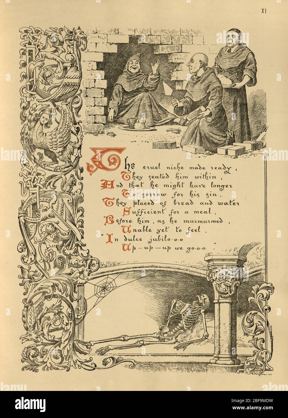 Monk being punished by being bricked up in a wall (Immurement). The lay ...