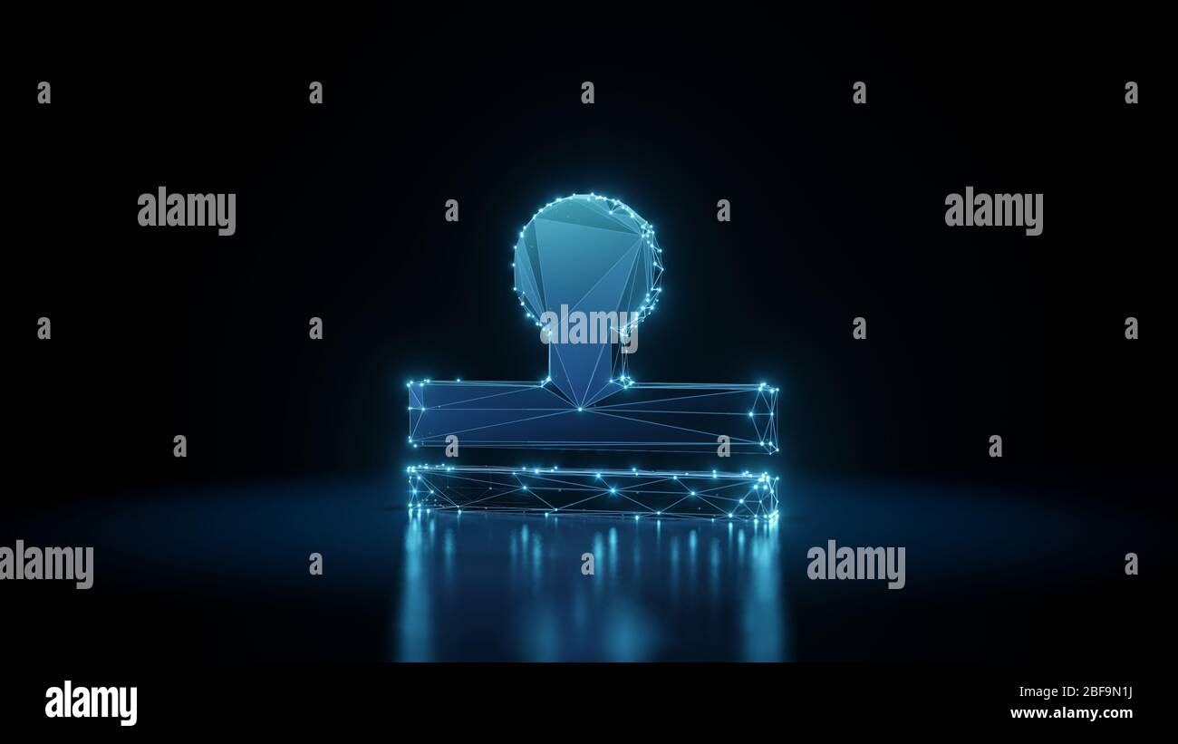 3d rendering wireframe digital techno neon glowing symbol of stamp with rounded handle with ...