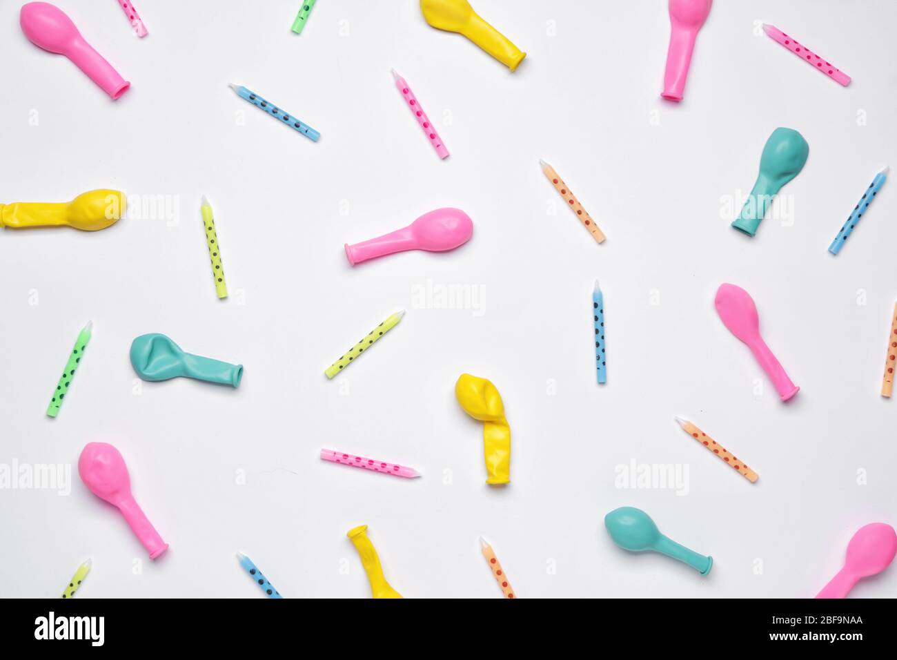 Birthday composition on white background Stock Photo - Alamy