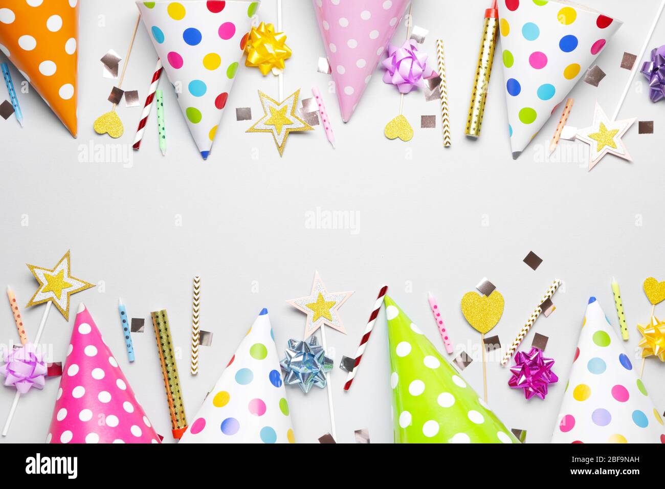 Birthday composition on white background Stock Photo - Alamy