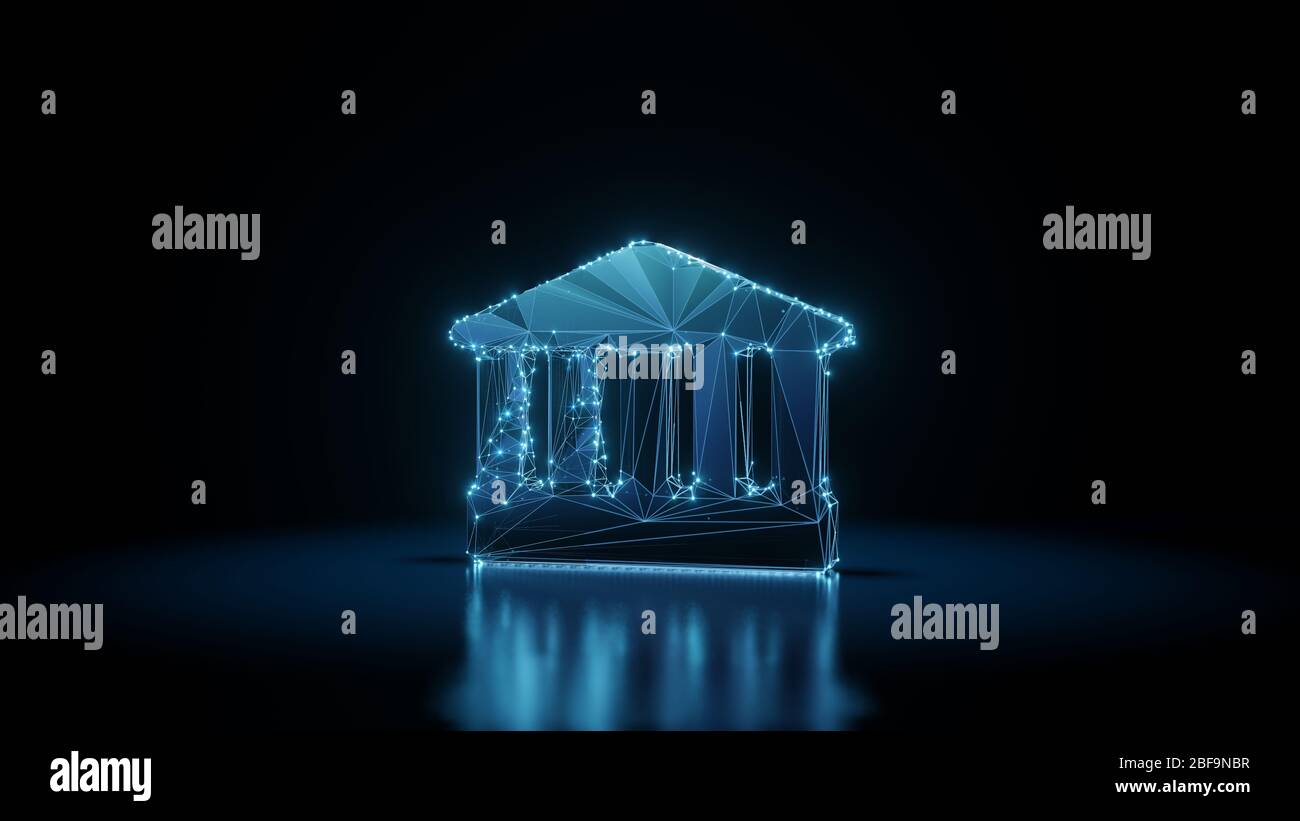 3d rendering wireframe digital techno neon glowing symbol of ancient ...