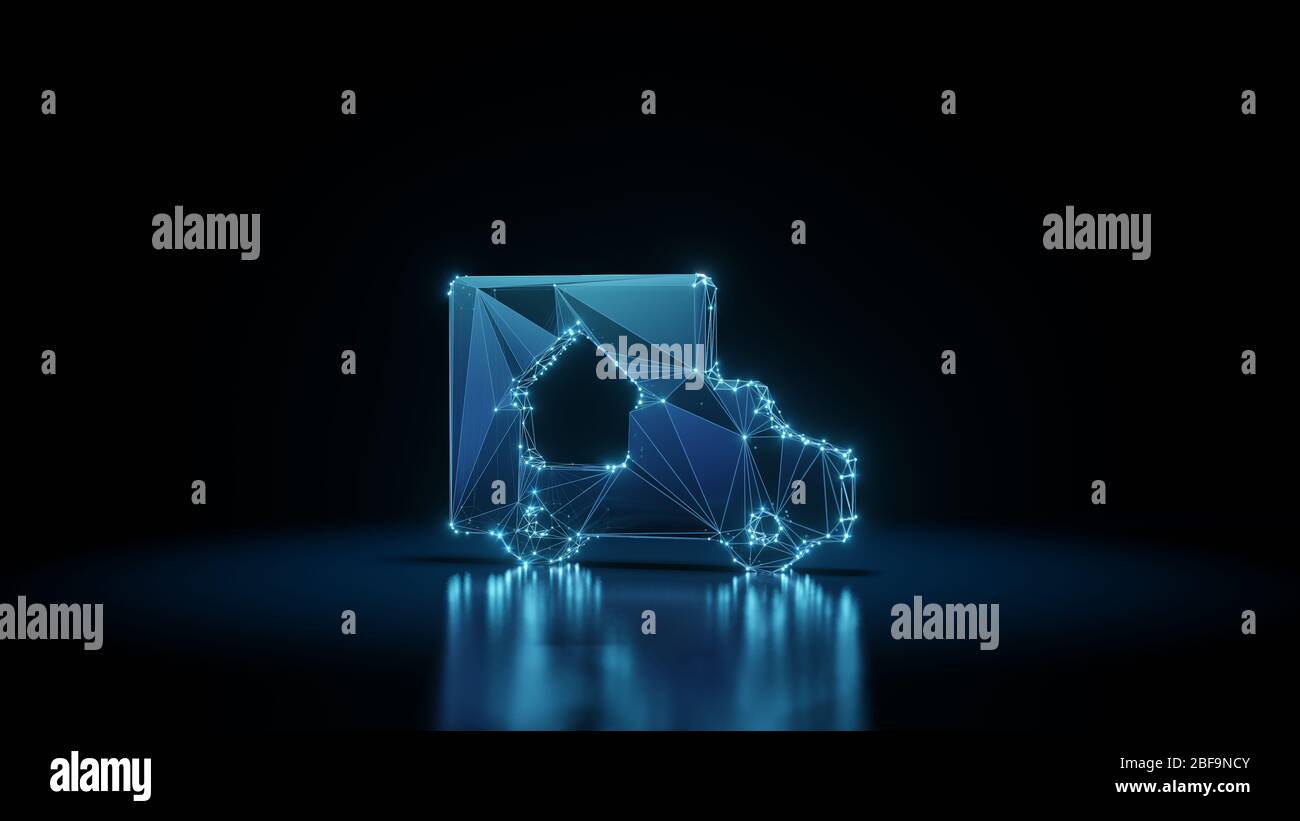 3d rendering wireframe digital techno neon glowing symbol of truck with up arrow inside with ...