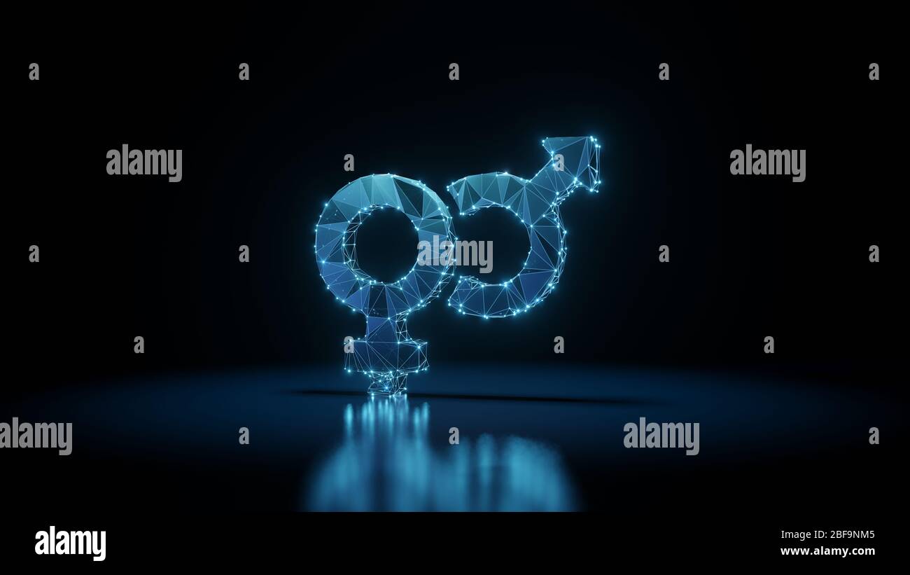 3d rendering wireframe digital techno neon glowing symbol of Venus and ...