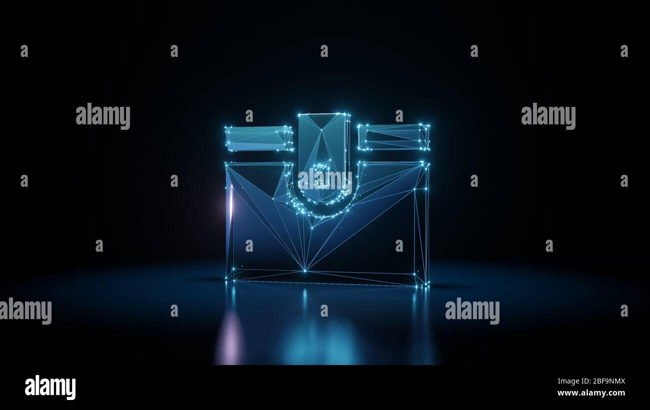 3d rendering wireframe digital techno neon glowing symbol of ...