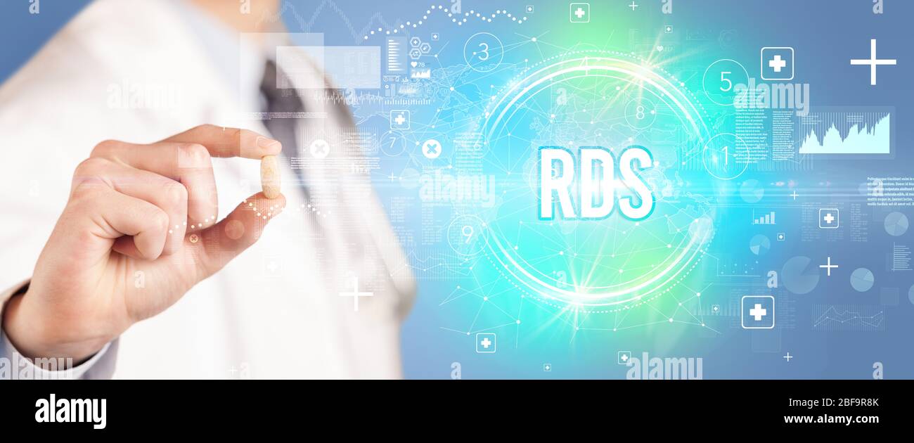 Close-up of a doctor giving you a pill with RDS abbreviation, virology ...