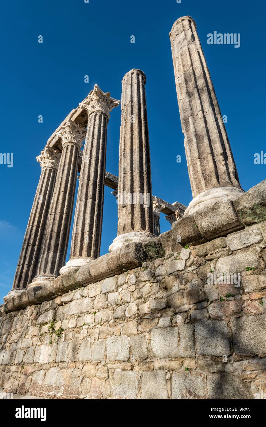 Architectural detail of the Roman temple of Evora in Portugal or Temple ...