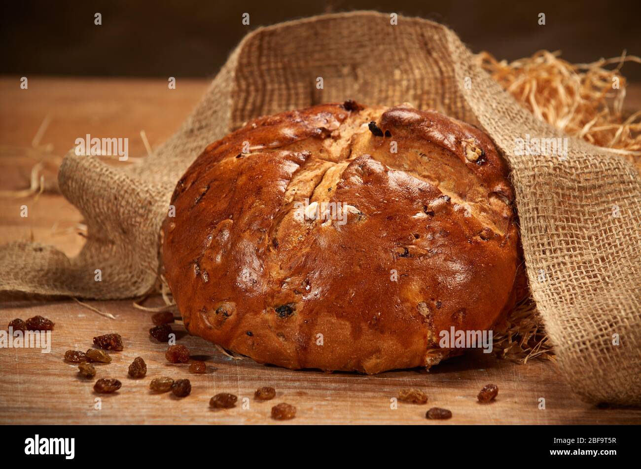 traditional fresh German Bread, sweet bread with Raisins Stock Photo ...