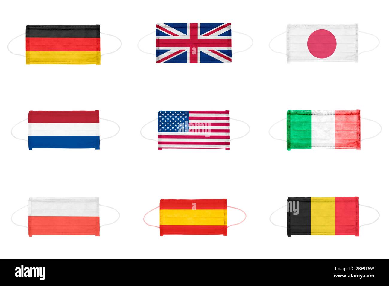 Set of PP non-woven disposable medical face masks isolated on white ...