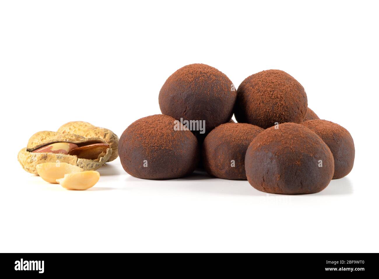 Chocolate truffles with peanuts isolated on white background Stock ...