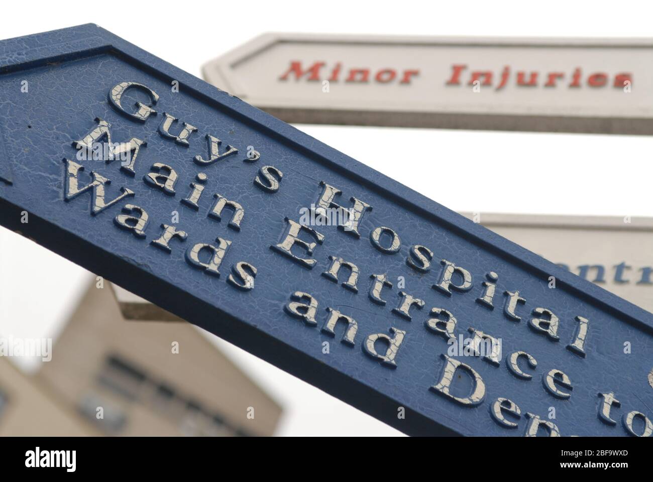 Signs outside Guy's Hospital. Guy's Hospital is a large NHS hospital in ...