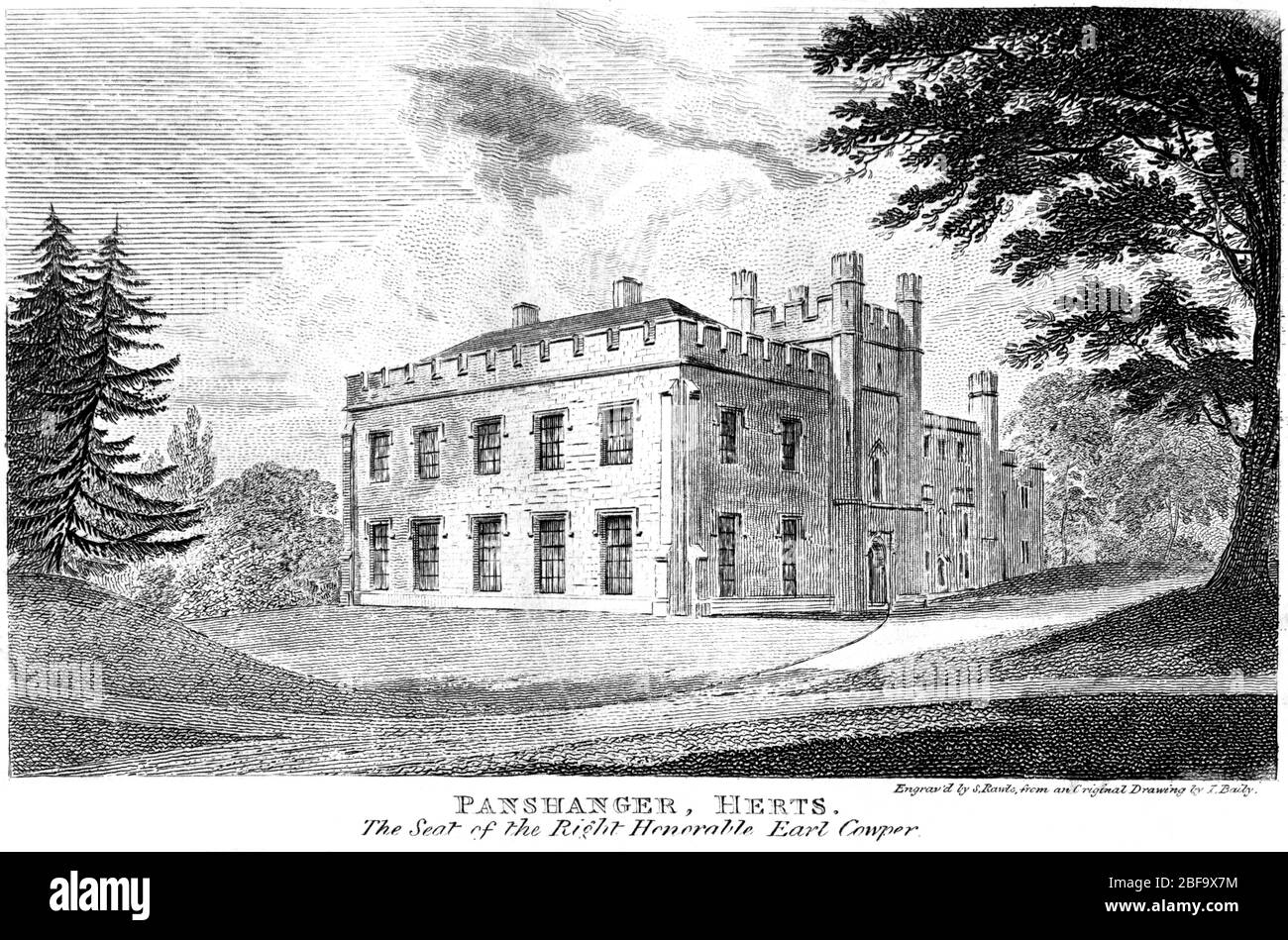 An engraving of Panshanger, Herts scanned at high resolution from a ...