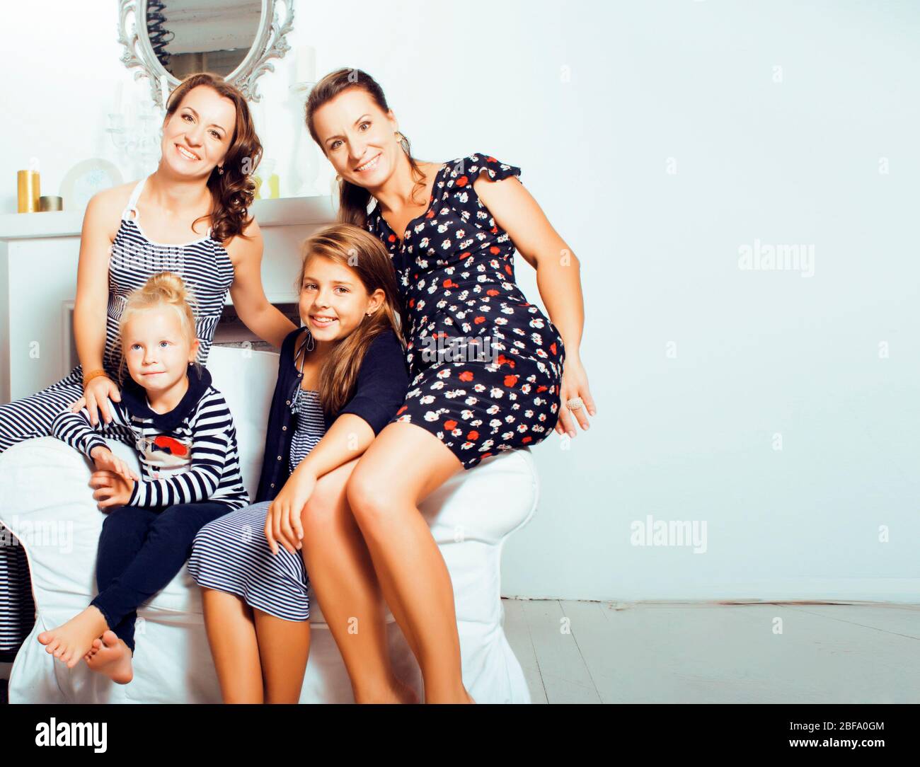 young pretty modern family at home happy smiling, lifestyle people ...