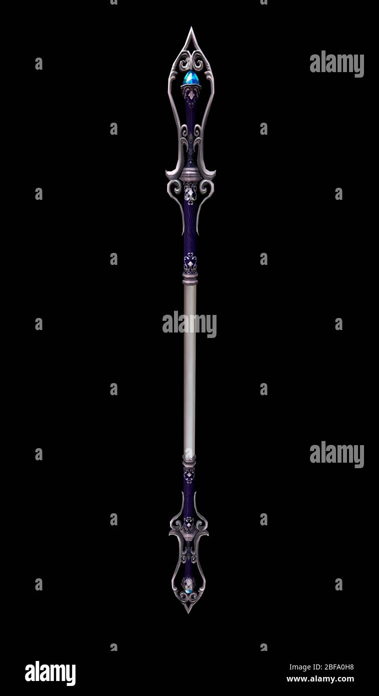 3D render- ancient magic wand stick weapon for war isolated on black ...