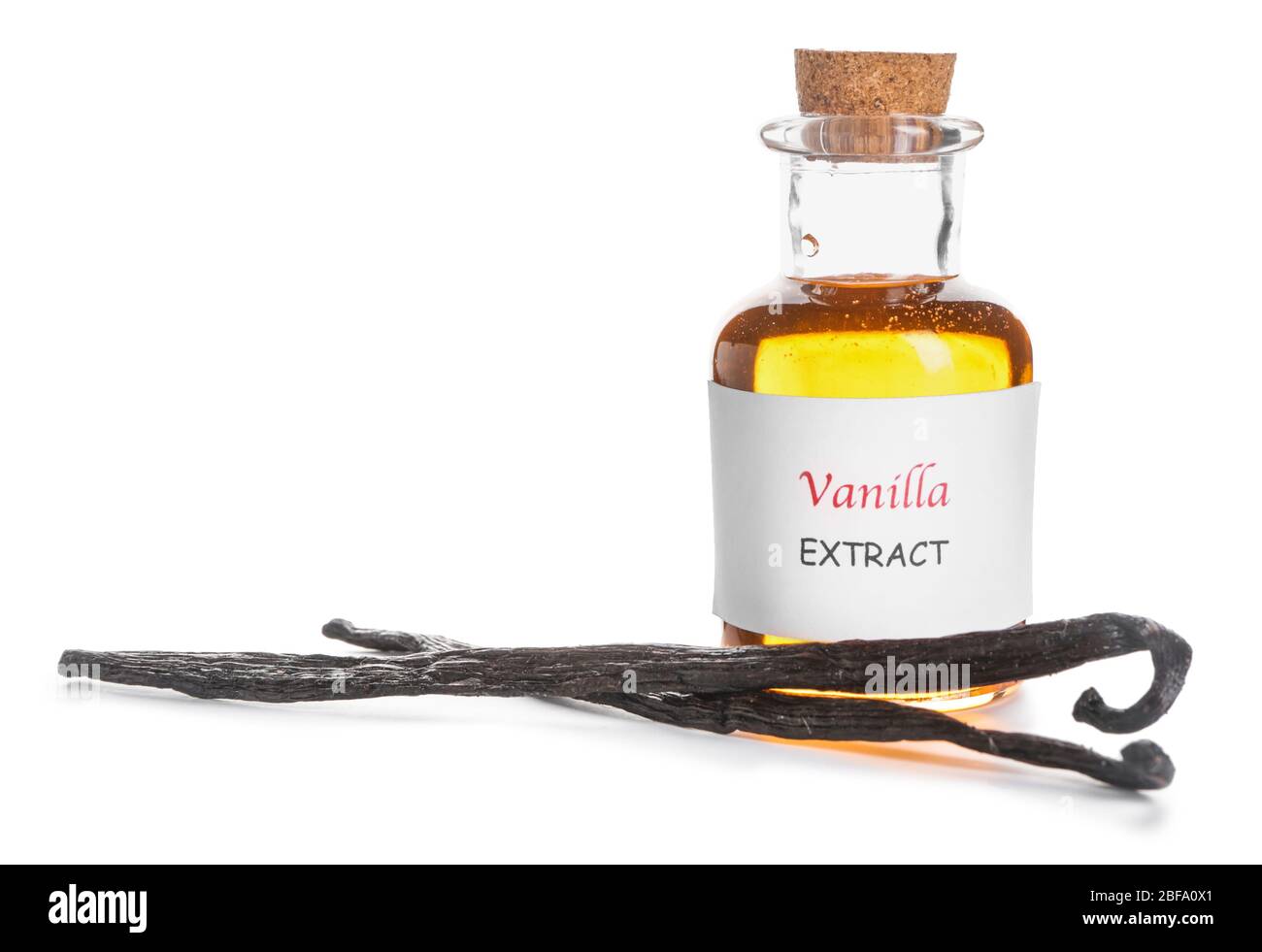 Bottle of vanilla extract on white background Stock Photo - Alamy