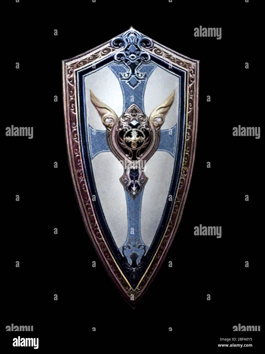 3D render- ancient shield weapon for safety in war isolated on black ...