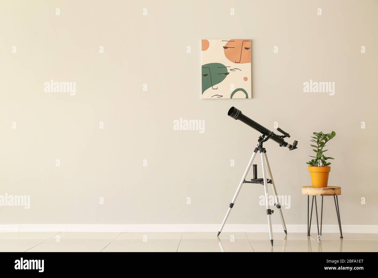 Interior of modern room with telescope Stock Photo - Alamy