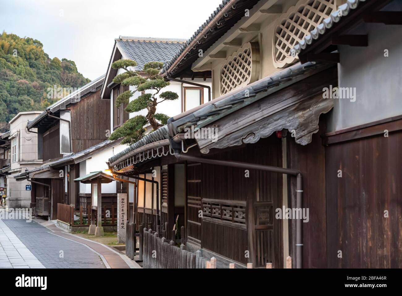 Takehara Townscape Conservation Area in dusk. The streets lined with ...