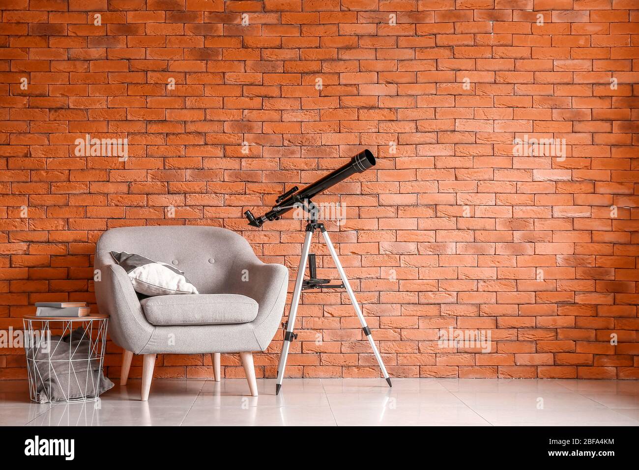 Interior of modern room with telescope Stock Photo - Alamy