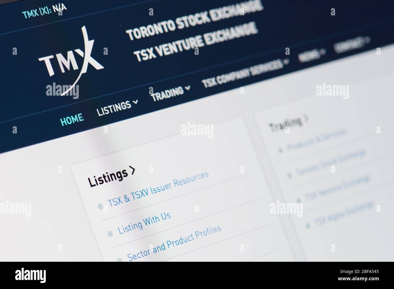 New-York , USA - April 17 , 2020: Using TMX exchange of stock close up ...