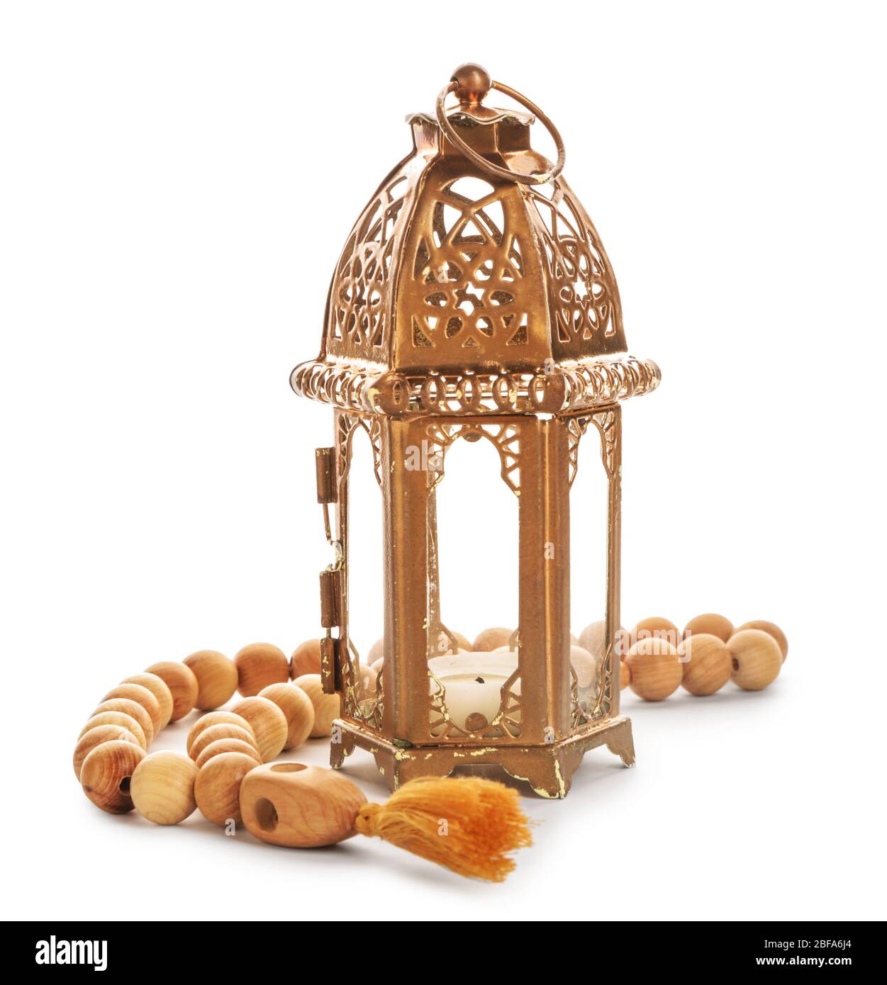 Muslim lamp and tasbih on white background Stock Photo - Alamy
