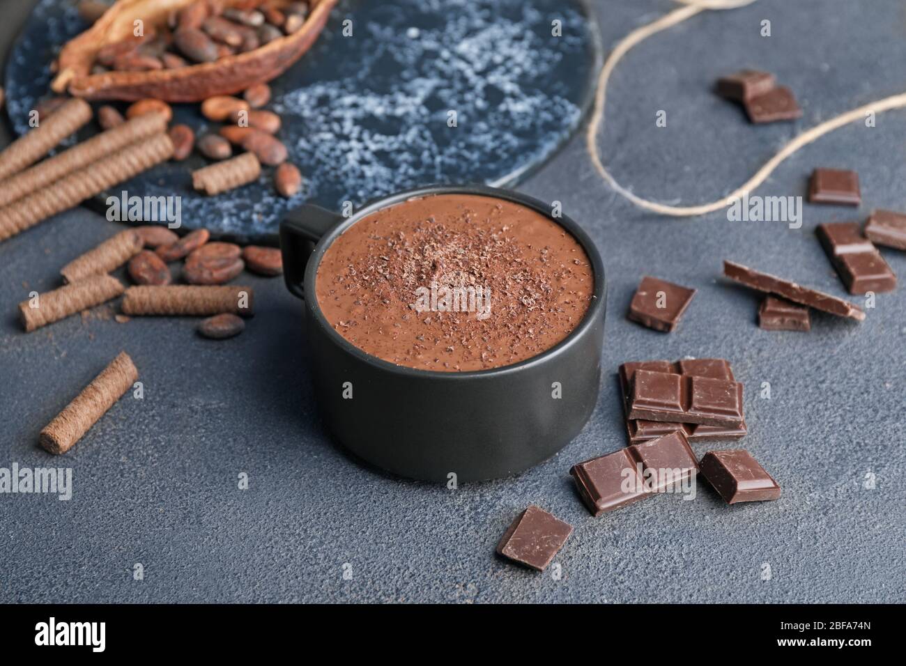 Cup of hot chocolate on table Stock Photo - Alamy