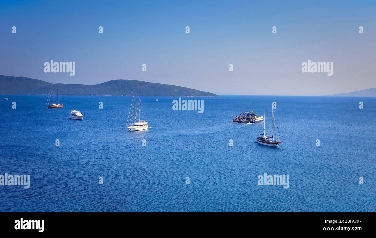 Bodrum Downtown with castle, beach and marina. View of Bodrum Beach ...