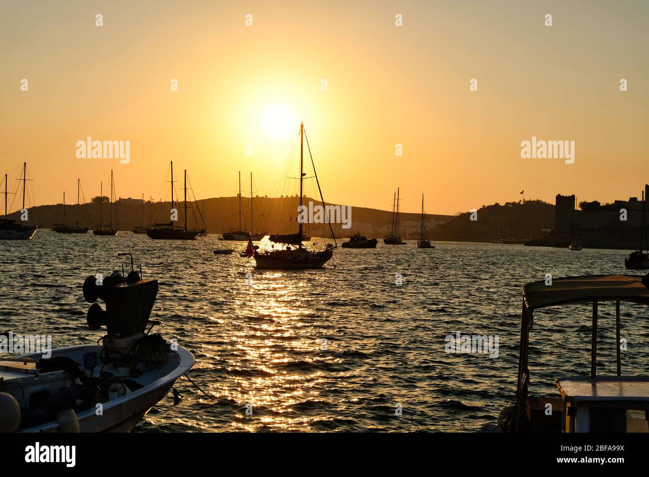 Bodrum Downtown with castle, beach and marina. View of Bodrum Beach ...