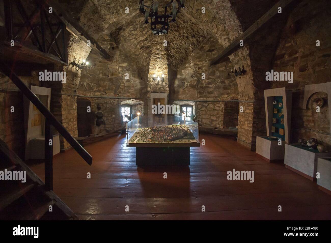 Ostrog, Ukraine - 21 JULY 2009: Interior of museum in historical castle ...