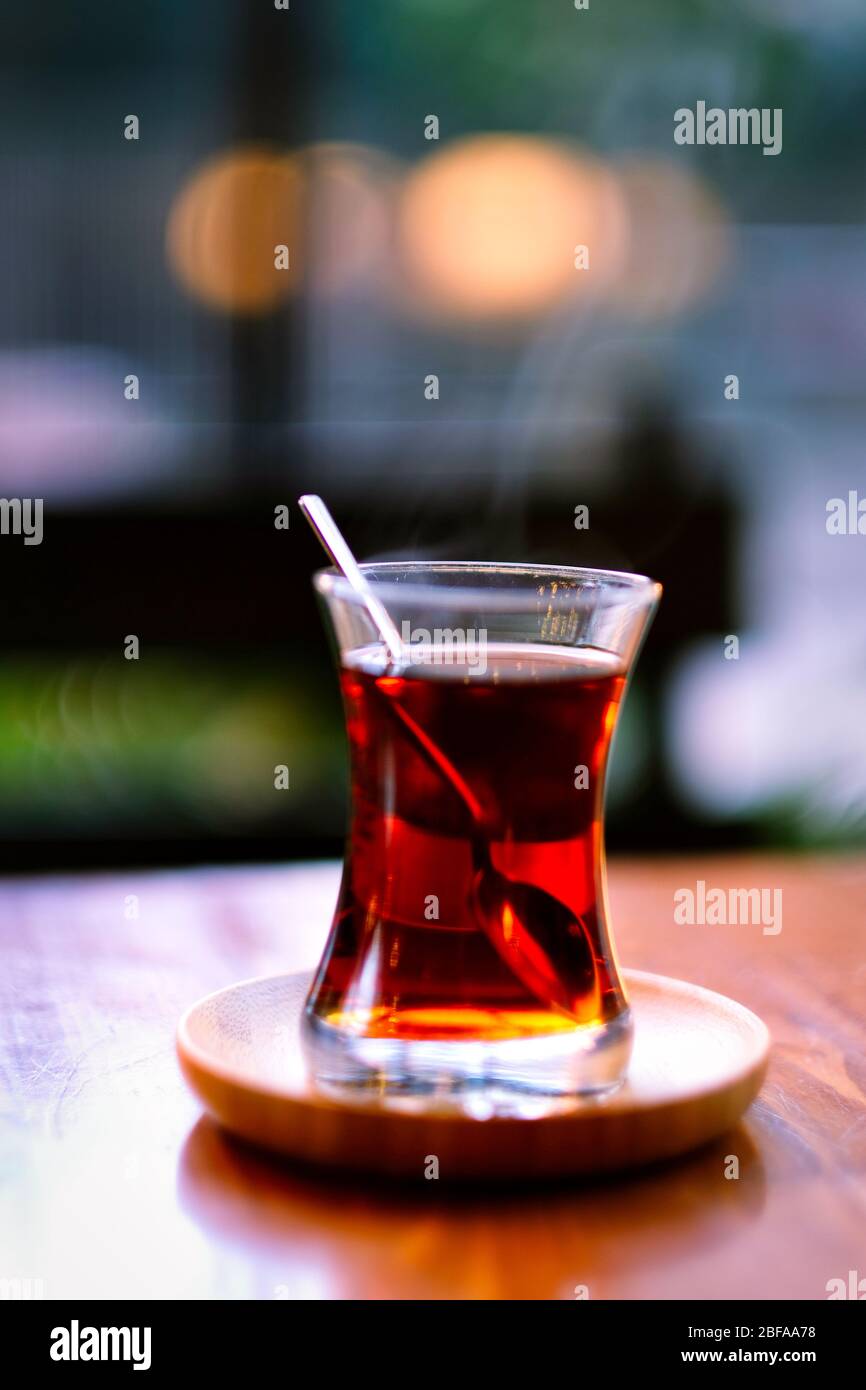 Traditional Turkish Tea on Wooden Table. Traditional Turkish Tea blur ...