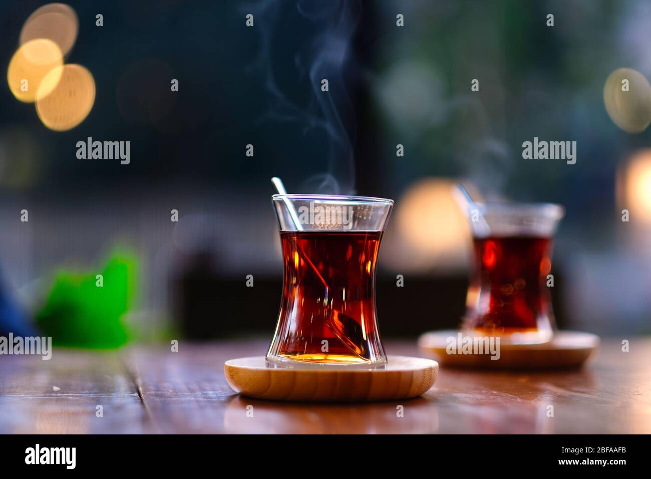 Traditional Turkish Tea on Wooden Table. Traditional Turkish Tea blur ...