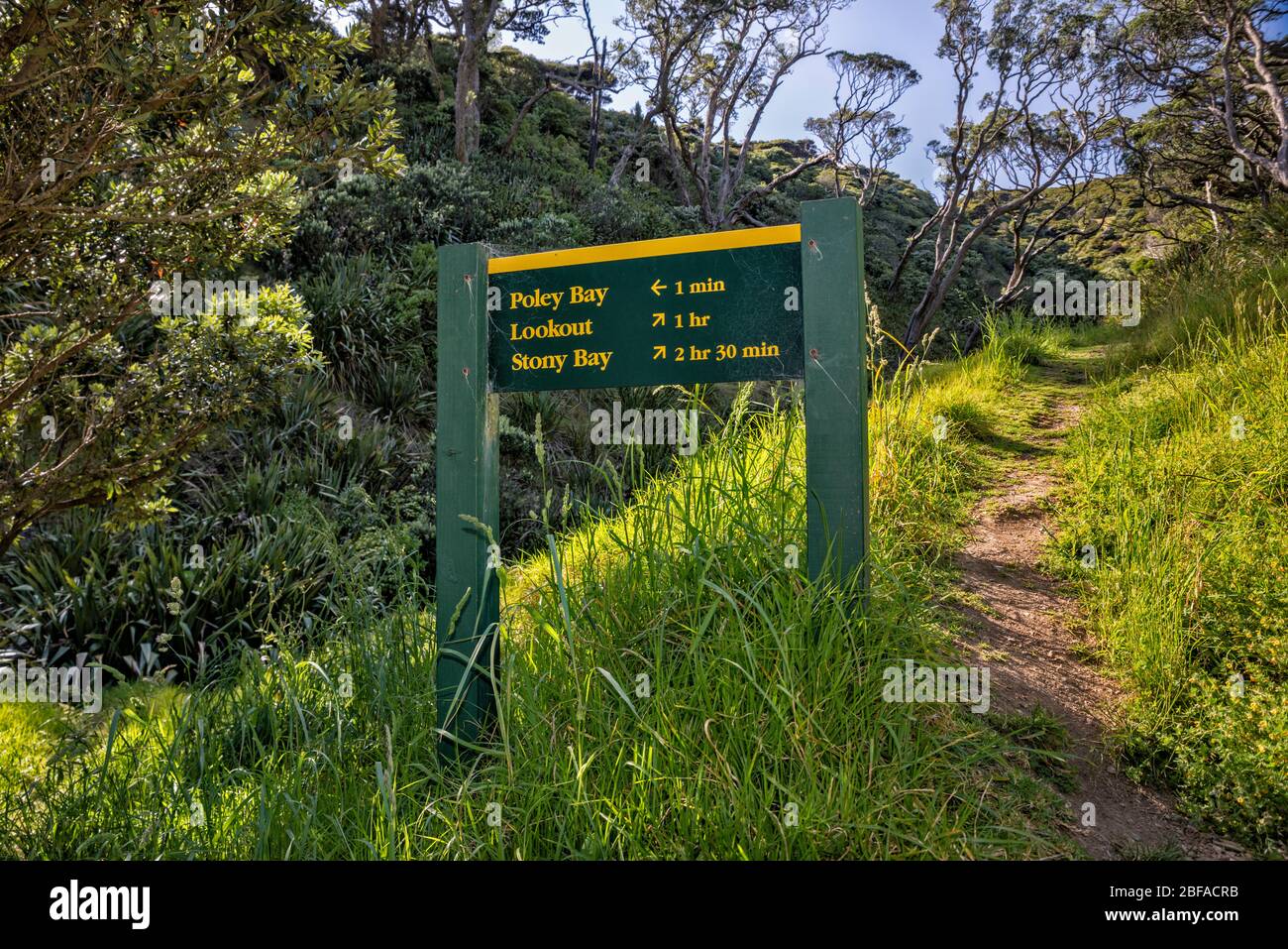 Trail sign on Coromandel Walkway, near Poley Bay, Coromandel Peninsula ...