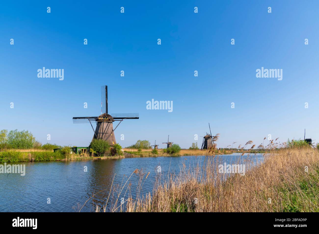 Aerial view of a old dutch traditional windmill on the rural ...