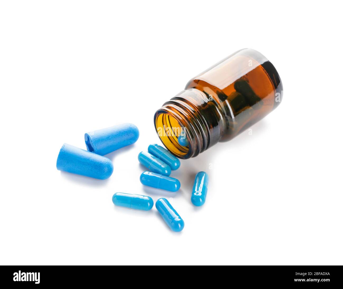 Jar of sleeping pills on white background Stock Photo - Alamy