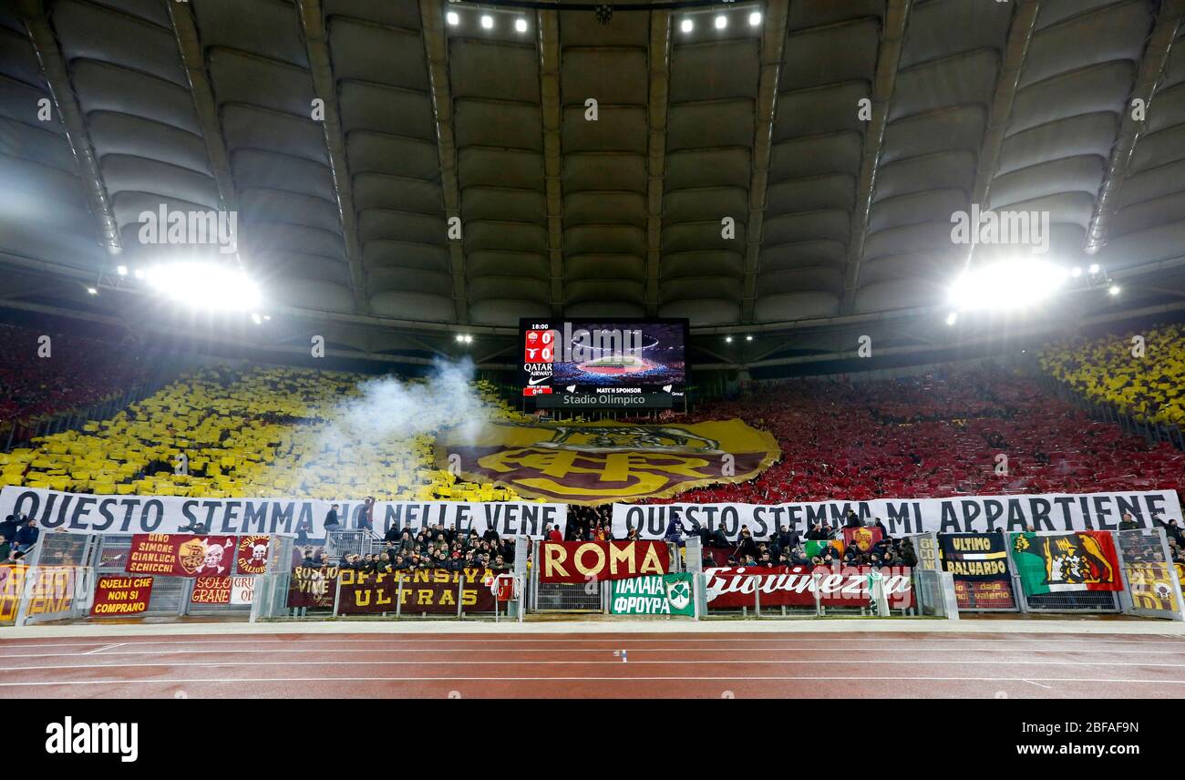 Rome, Italy, January 26, 2020. Roma fans wave flags during the Serie A ...