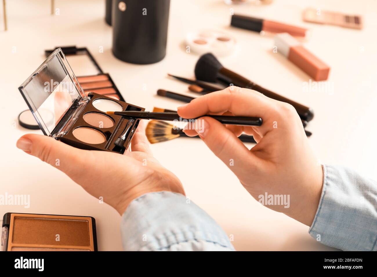 Makeup artist at workplace in beauty salon, closeup Stock Photo - Alamy