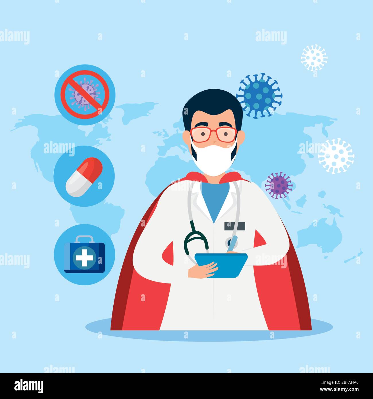 super doctor male with hero cloak and icons Stock Vector Image & Art ...