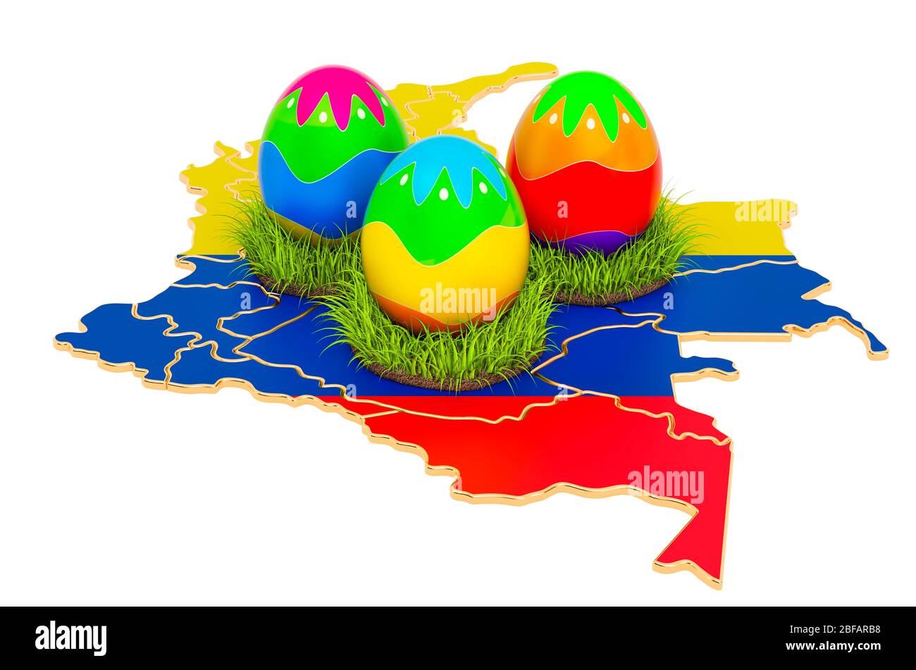 Easter holiday in Columbia, Easter eggs on the Columbian map. 3D ...