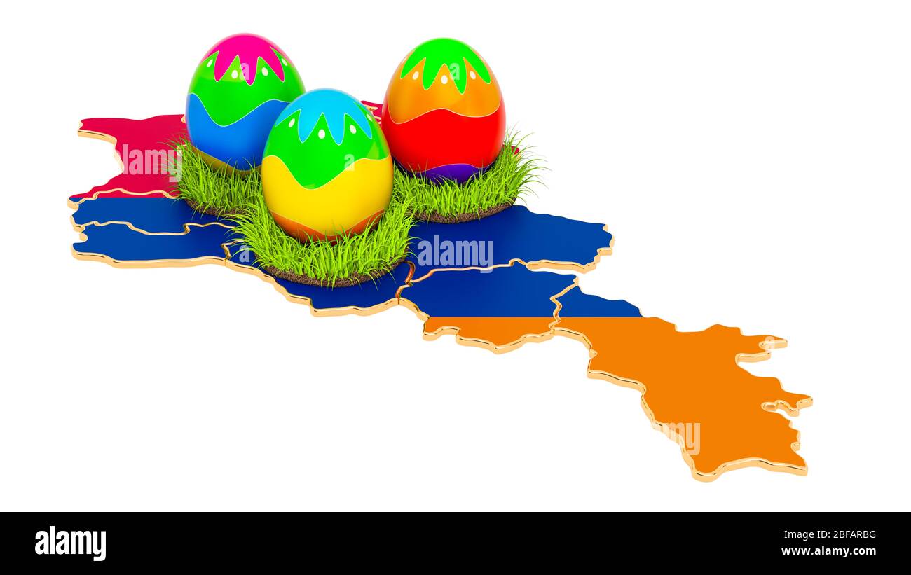 Easter holiday in Armenia, Easter eggs on the Armenian map. 3D ...