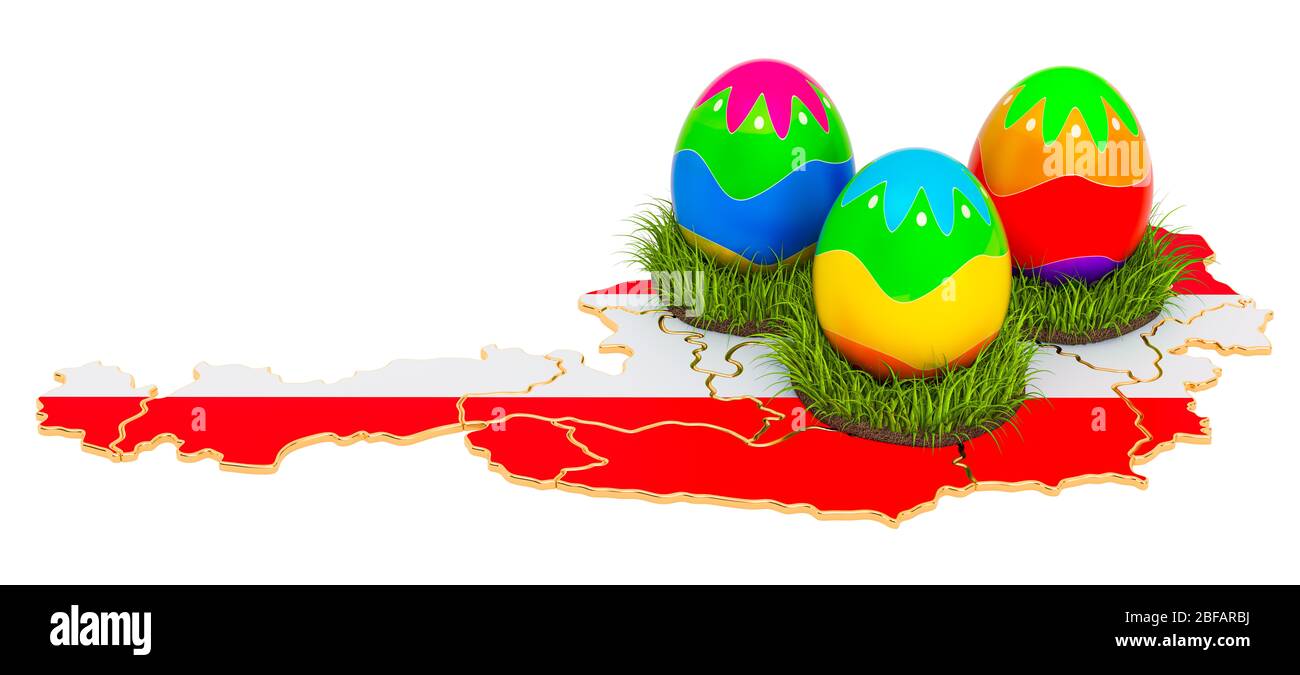 Easter holiday in Austria, Easter eggs on the Austrian map. 3D ...