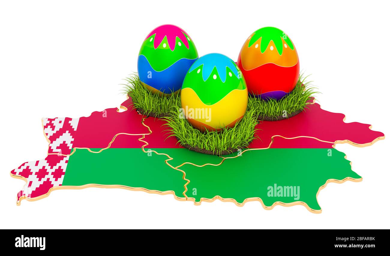 Easter holiday in Belarus, Easter eggs on the Belorussian map. 3D ...