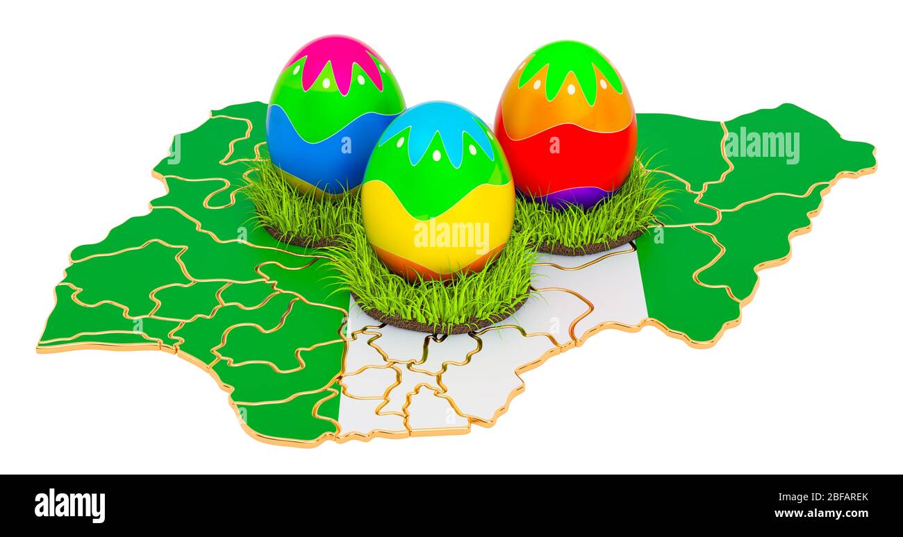 Easter holiday in Nigeria, Easter eggs on the Nigerian map. 3D ...