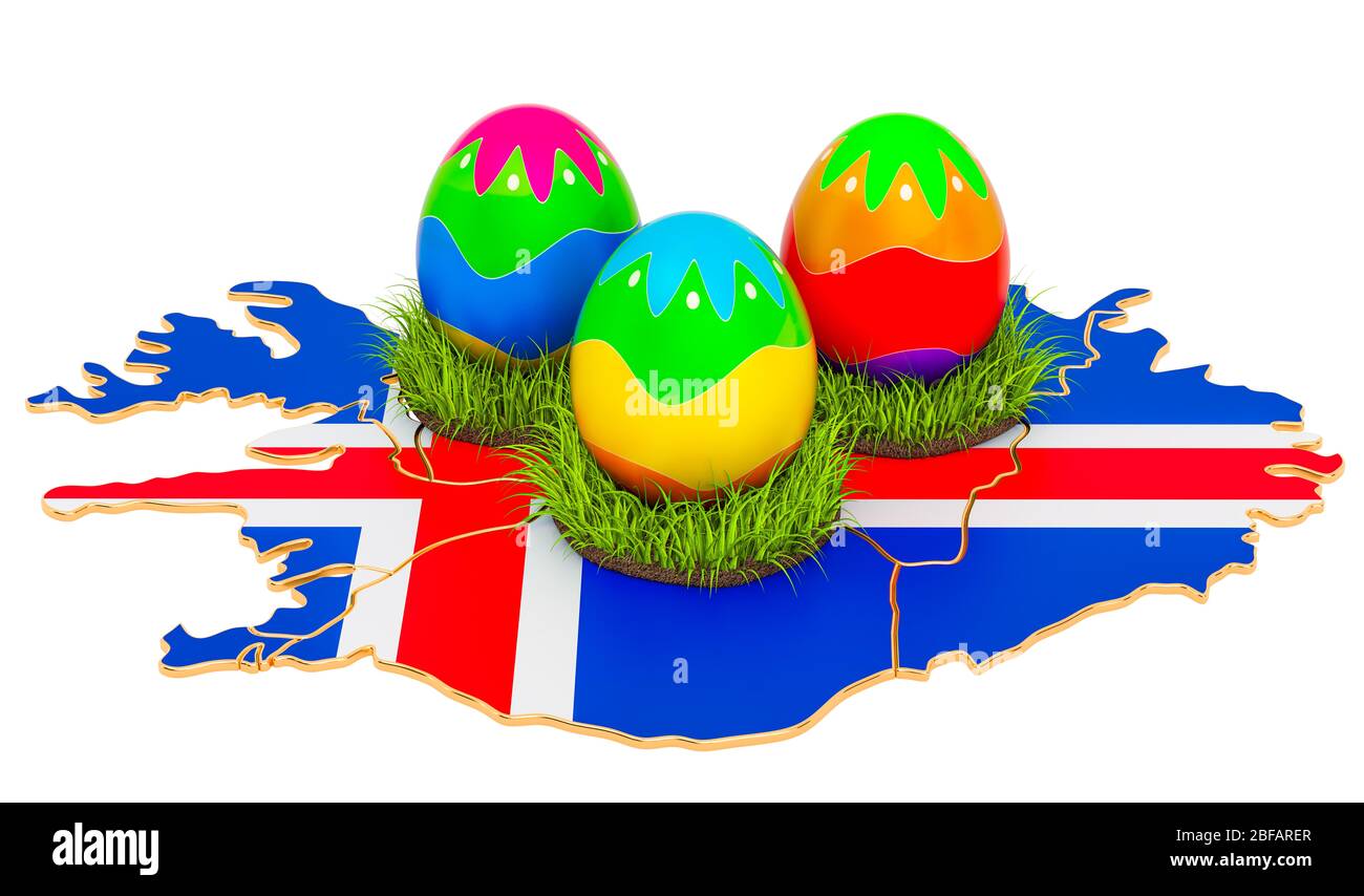 Easter holiday in Iceland, Easter eggs on the Icelandic map. 3D ...