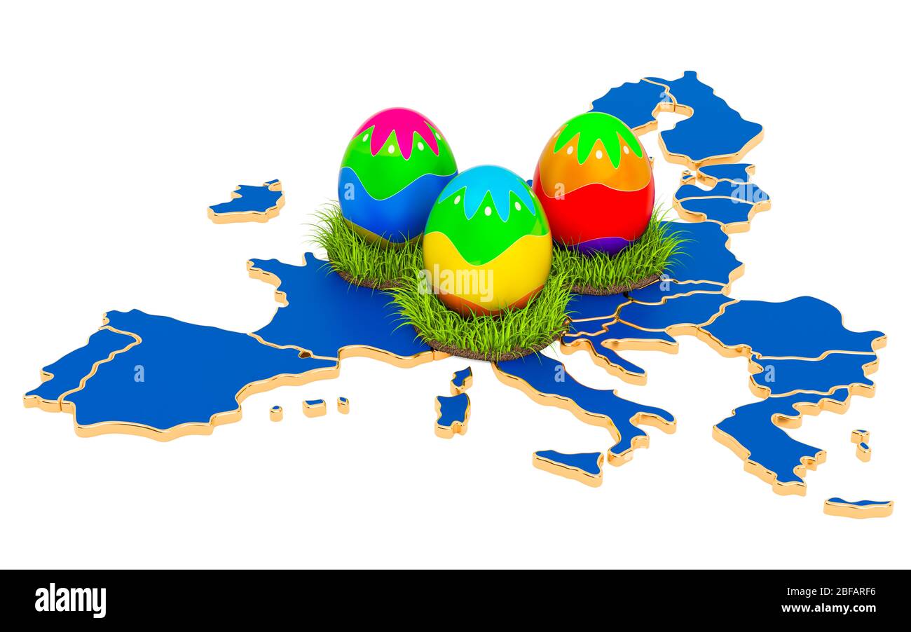Easter holiday in the European Union, Easter eggs on the EU map. 3D ...