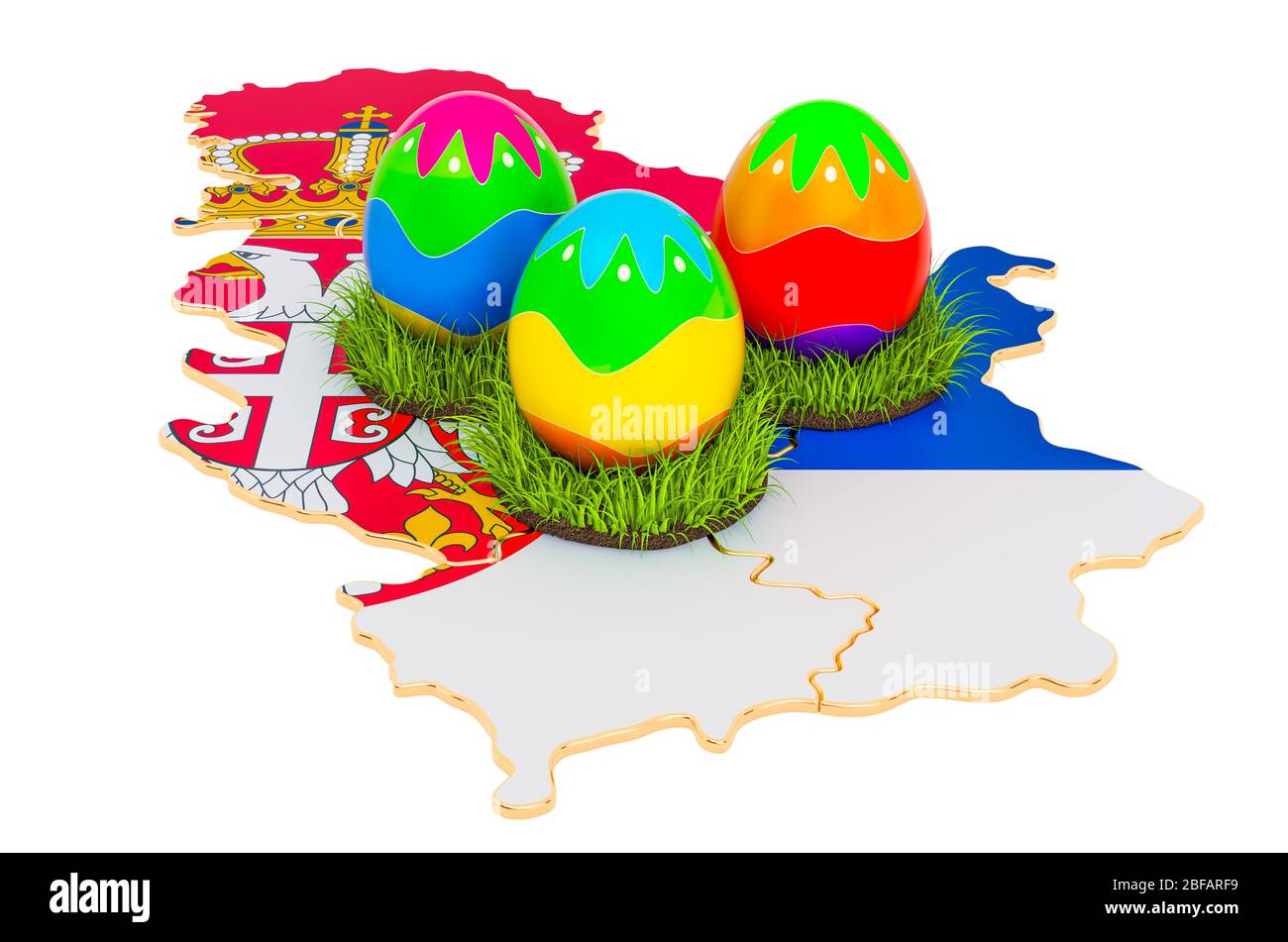 Easter holiday in Serbia, Easter eggs on the Serbian map. 3D rendering ...