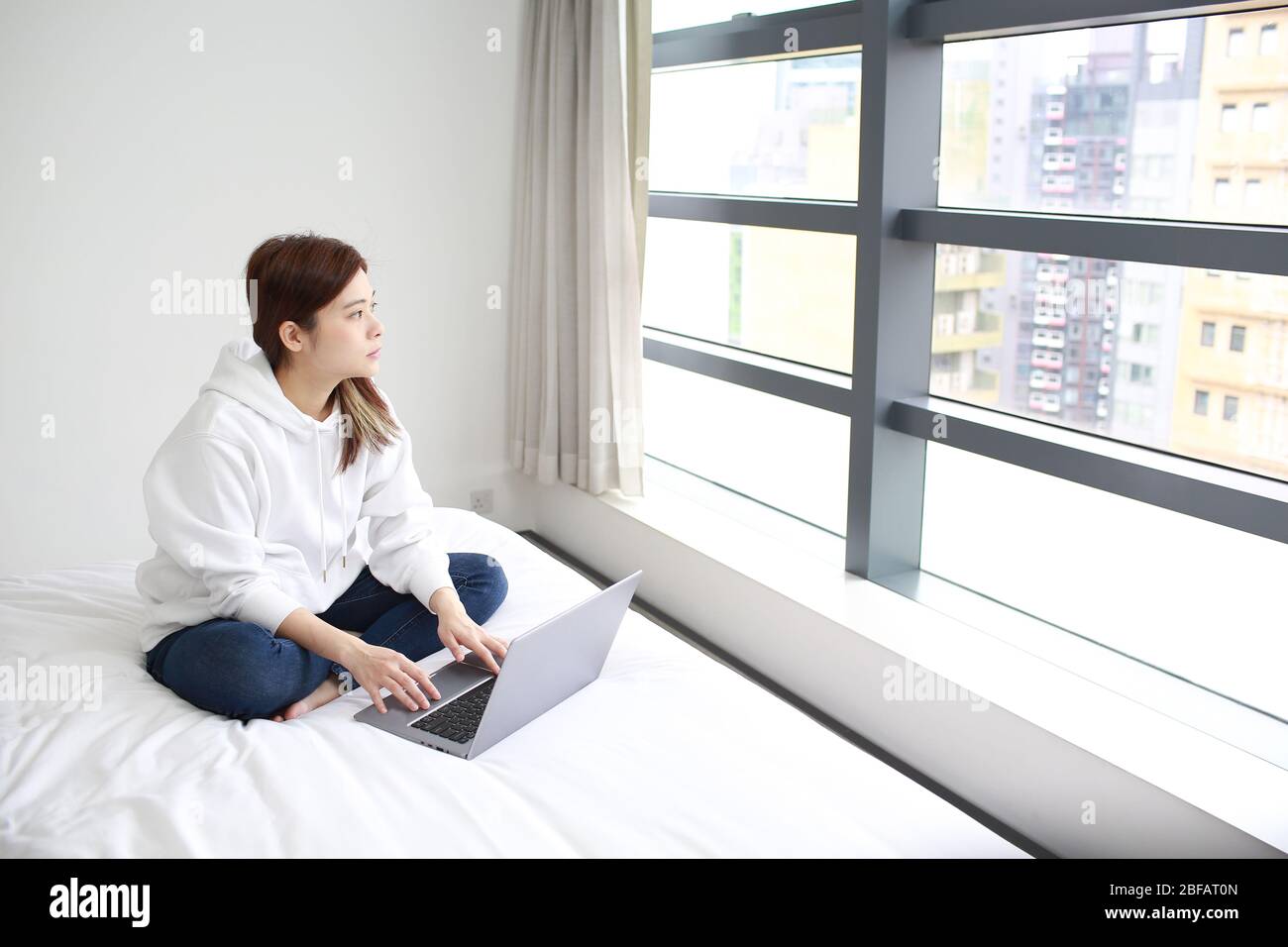 study at home on the bed Stock Photo - Alamy